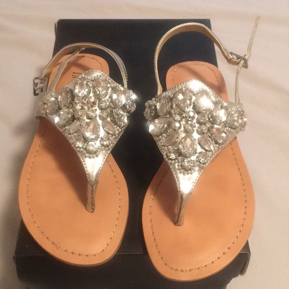 Shoes | Inc Silver Embellished Flat Sandals | Poshmark